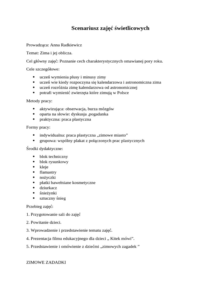 Scenariusz Zajęć Lekcyjnych | PDF