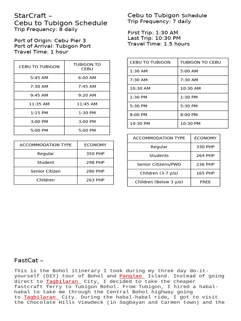 Bohol Boat Sked and Fare | PDF | Public Transport | Transport