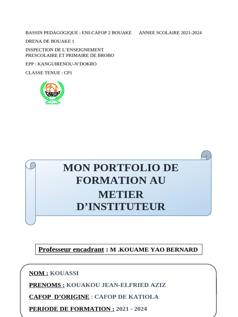 Portfolio de Formation d'Instituteur | PDF | Pédagogie | Apprentissage