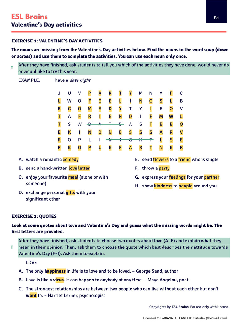 ESL Brains Valentines Day Activities TV 9252 | PDF