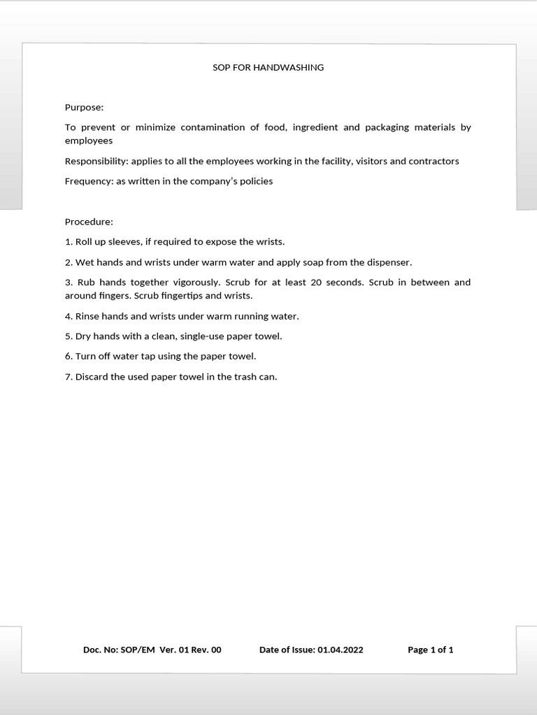 SOP Handwashing | PDF