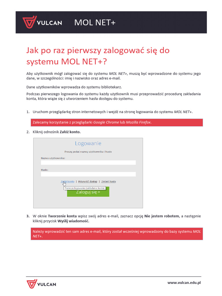 MOLNET Pierwsze Logowanie | PDF