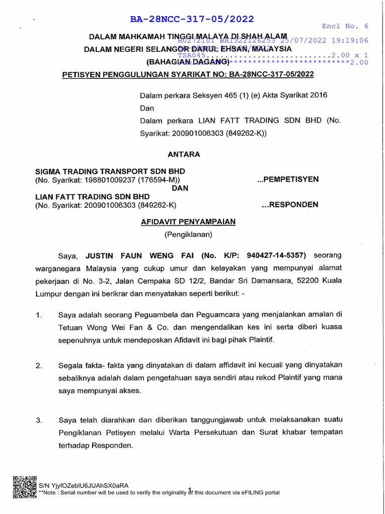 Afidavit Penyampaian | PDF