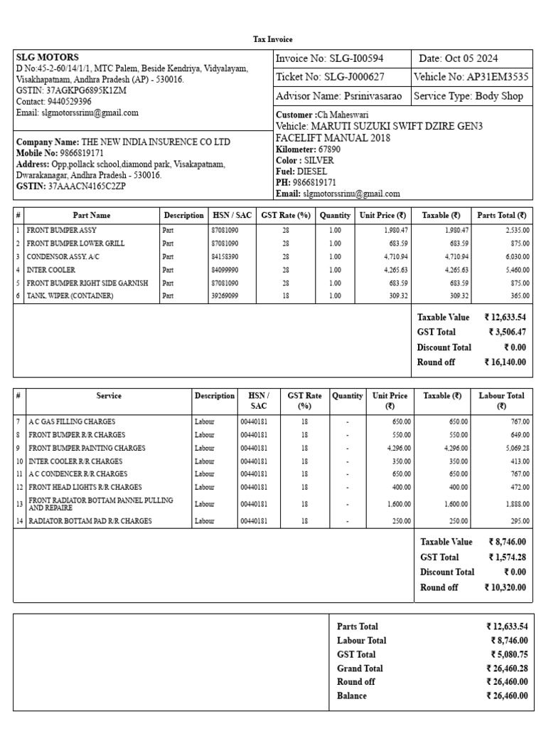 Shift Dizire (3535) Tax Invoice S | PDF | Vehicle Technology | Car Body Styles