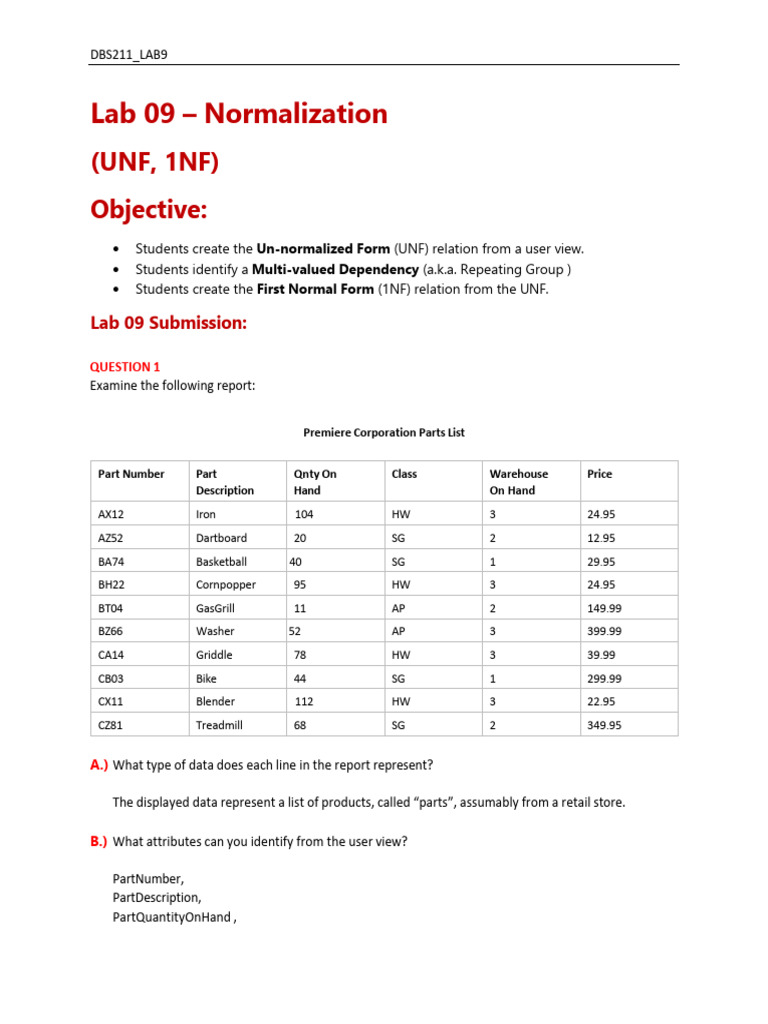 DBS211 Lab09 Normalization1 Answers | PDF | Information Technology | Data Management