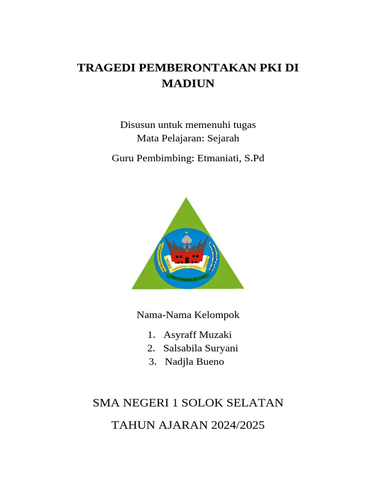 TRAGEDI PEMBERONTAKAN PKI DI MADIUN | PDF