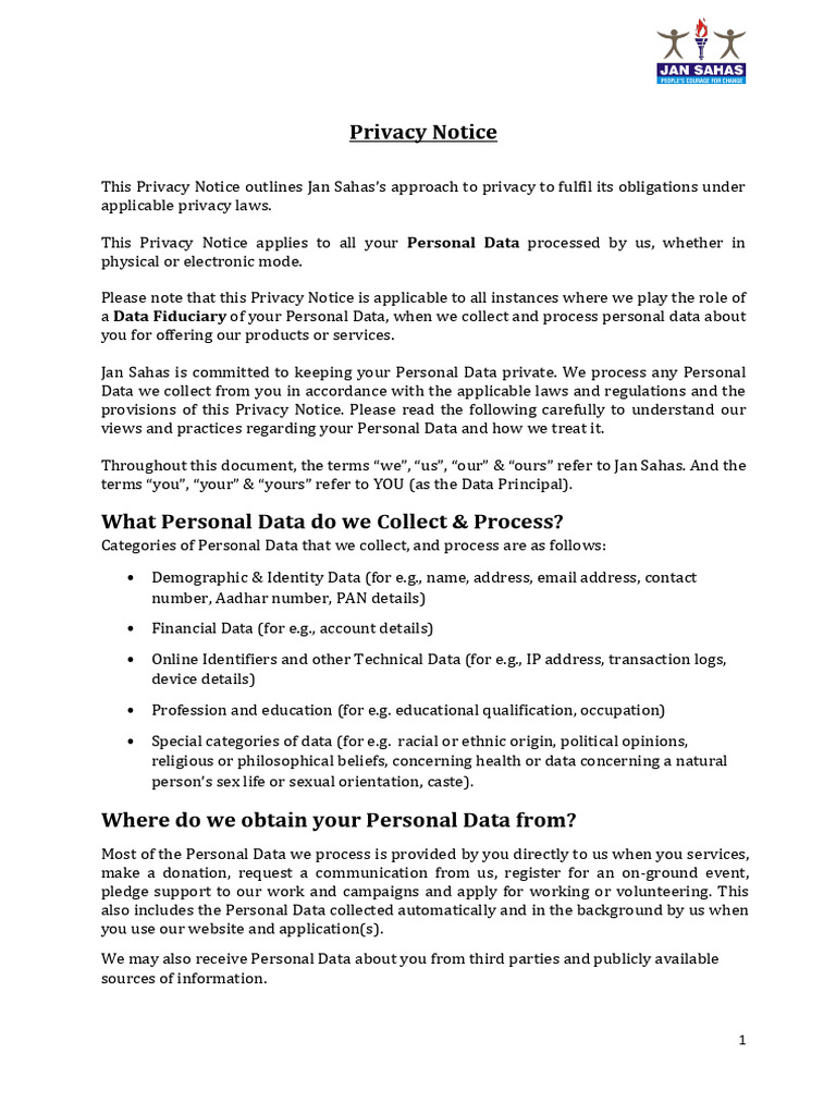 Jan Sahas Privacy Notice | PDF | Http Cookie | Privacy