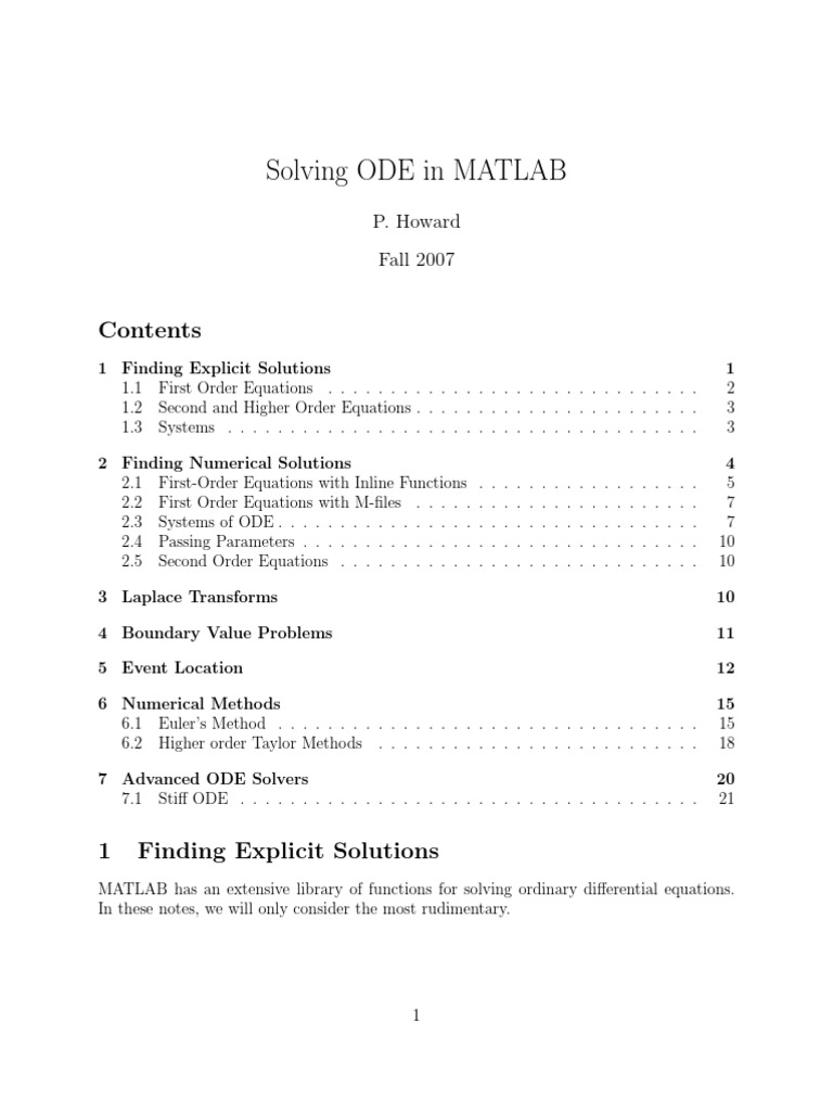 Solving ODEs with MATLAB Techniques | PDF | Teaching Methods ...