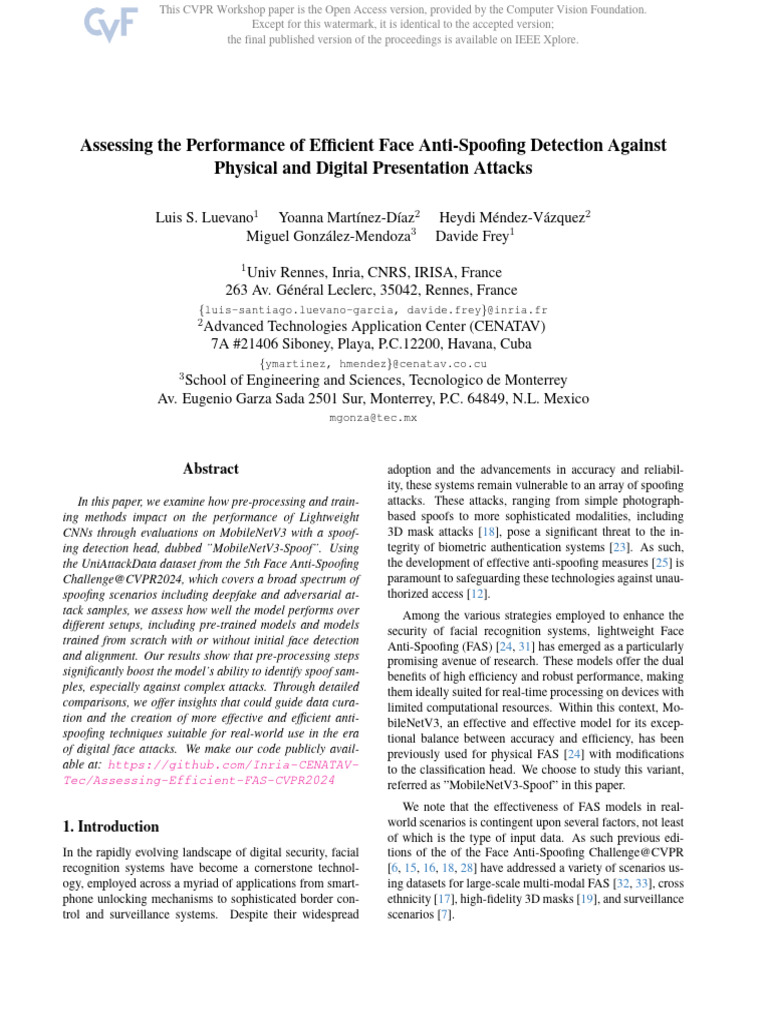 Luevano Assessing The Performance Of Efficient Face Anti Spoofing