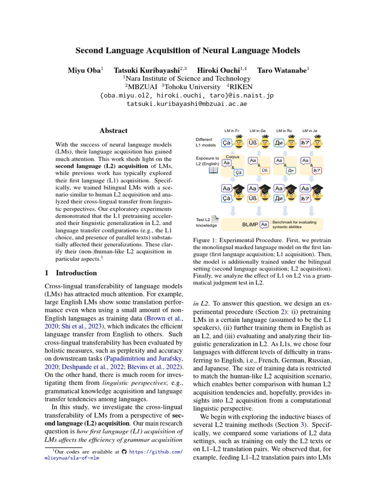 SecondLanguageAcquisition NeuralLanguageModels | PDF | Second Language | Language Acquisition