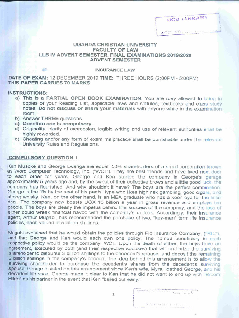LLB Past Paper at UCU (Copyright UC University) | PDF