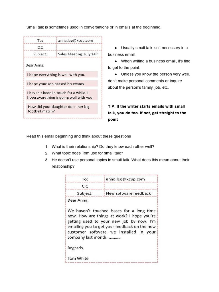 Small talk_ emails | PDF | Writing | Human Communication