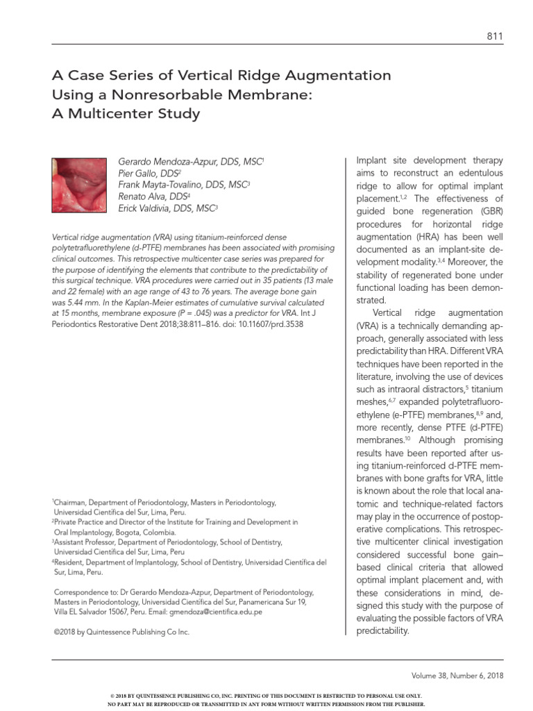 A Case Series of Vertical Ridge Augmentation Using A Nonresorbable ...