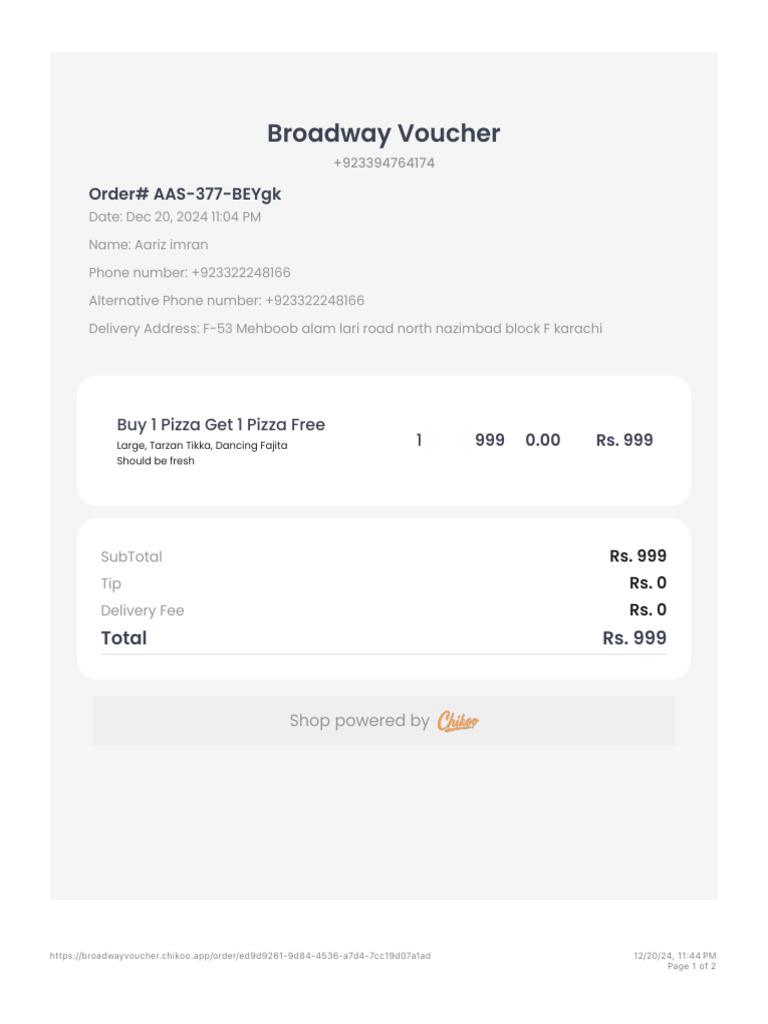 Pizza Deal Receipt | PDF