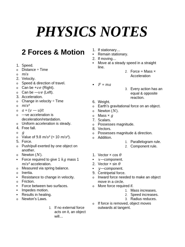 Comprehensive Physics Notes on Forces | PDF | Acceleration | Force
