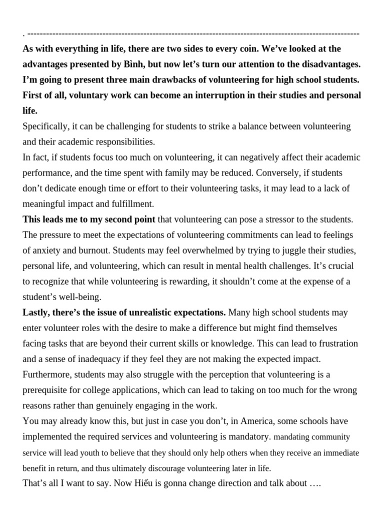 Drawbacks of Mandatory High School Volunteering | PDF