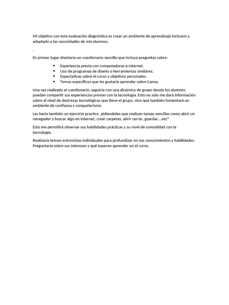 Evaluación Diagnóstica Para Aprendizaje Inclusivo En Tecnología Pdf