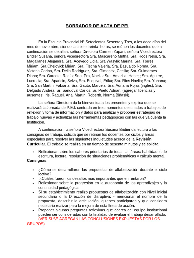 Borrador de Acta de Reunión de Personal | PDF | Literatura | Enseñando