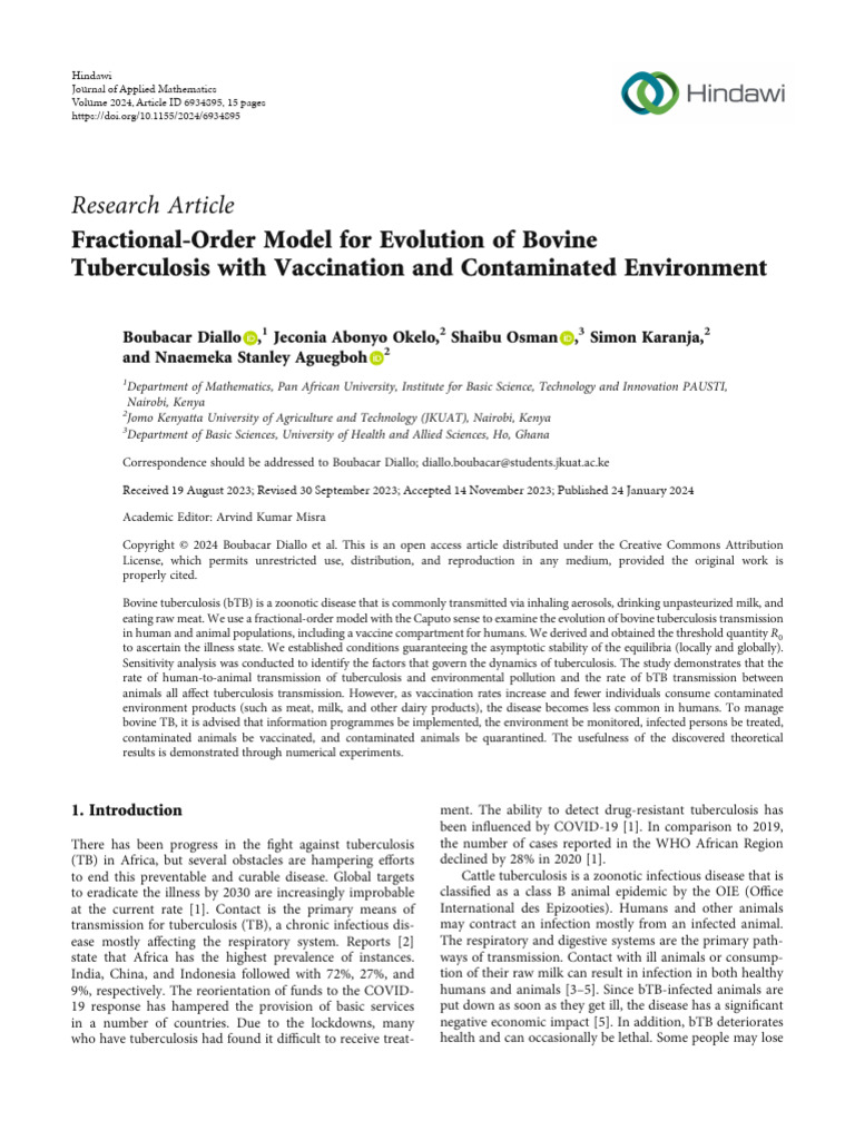 Journal of Applied Mathematics (Hindawi) | PDF | Tuberculosis | Infection