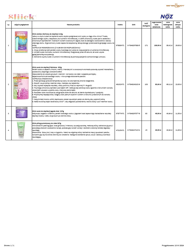 NOZ - Cennik SLIICK 13 XII 2024 | PDF