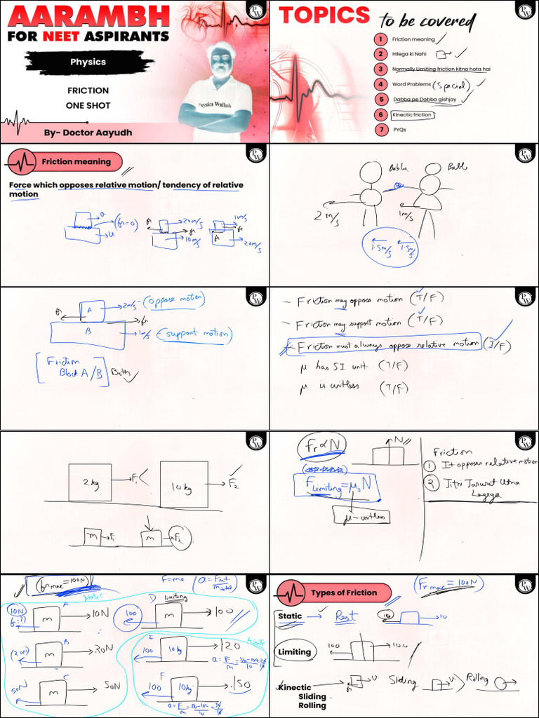 Friction (One Shot) _ Class Notes __ Aarambh NEET 2024-Invert | PDF