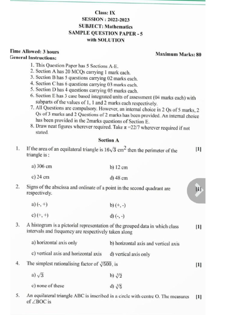 ix sample paper 1 (2) | PDF