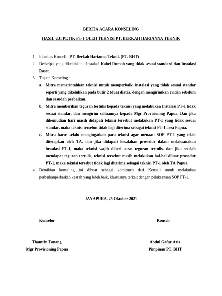 Berita Acara Konseling BHT | PDF
