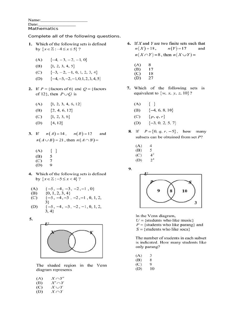 Csec Mathematics Set Theory Question | PDF