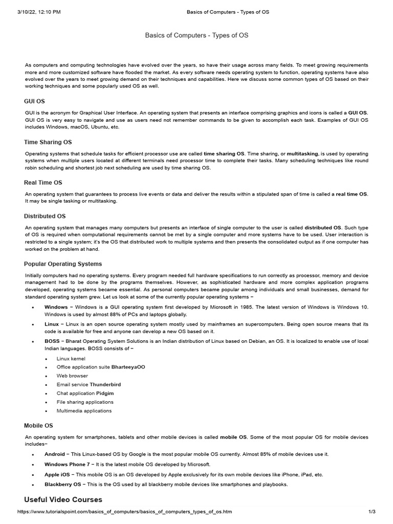 7 Basics of Computers - Types of OS | PDF | Operating System | Graphical User Interfaces