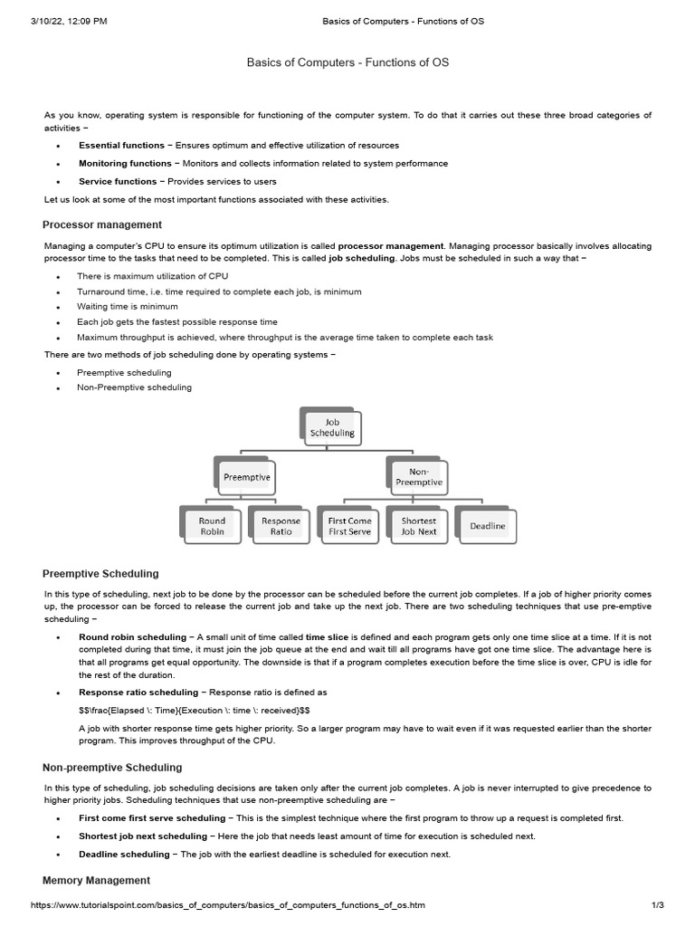 6 Basics of Computers - Functions of OS | PDF | Scheduling (Computing) | Computer Data Storage