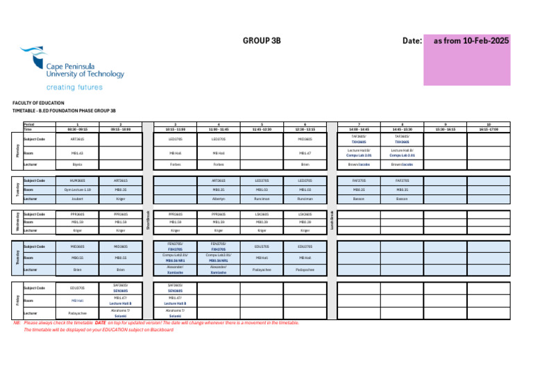 Foundation Phase Timetable 2025 | PDF