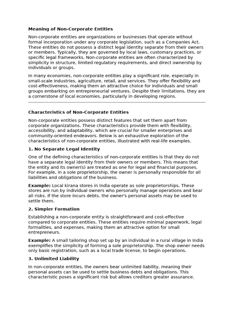 Non Corporate Entities Notes Unit 1 and 2 Only | PDF | Retail | Capital ...