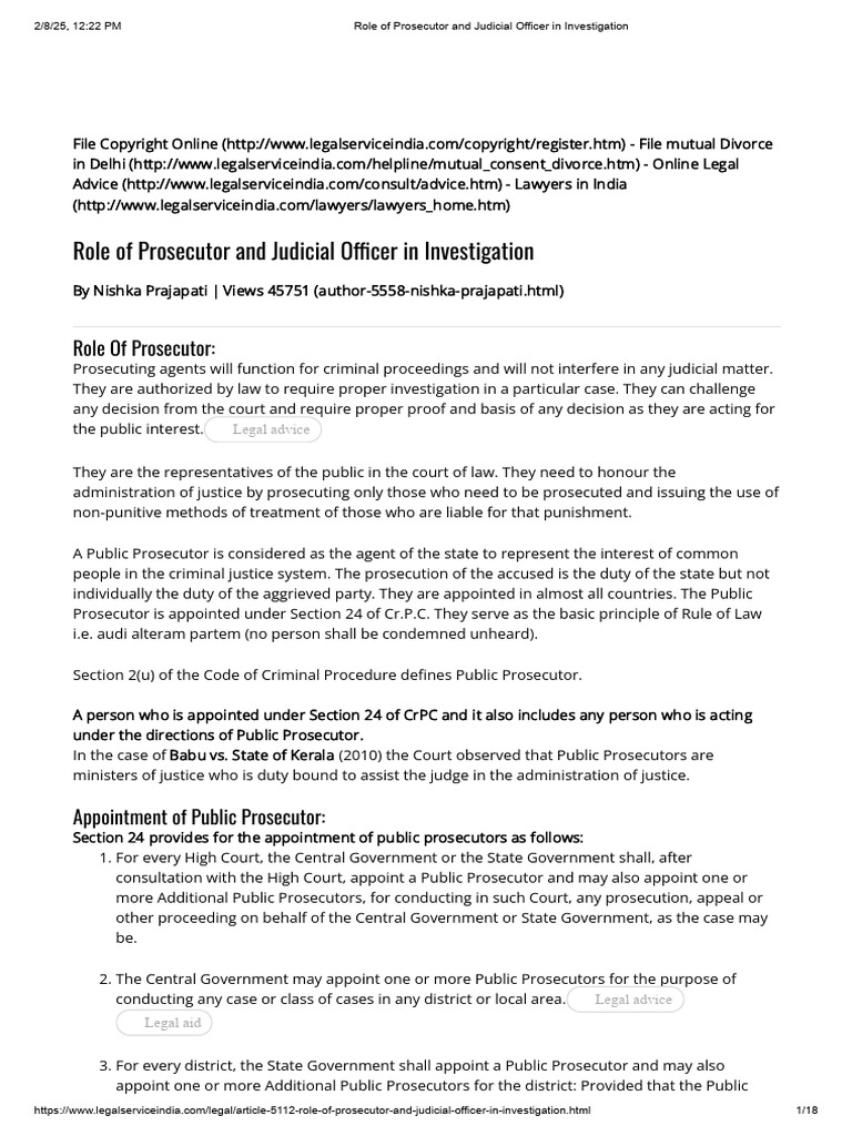 Role of Prosecutor and Judicial Officer in Investigation | PDF ...