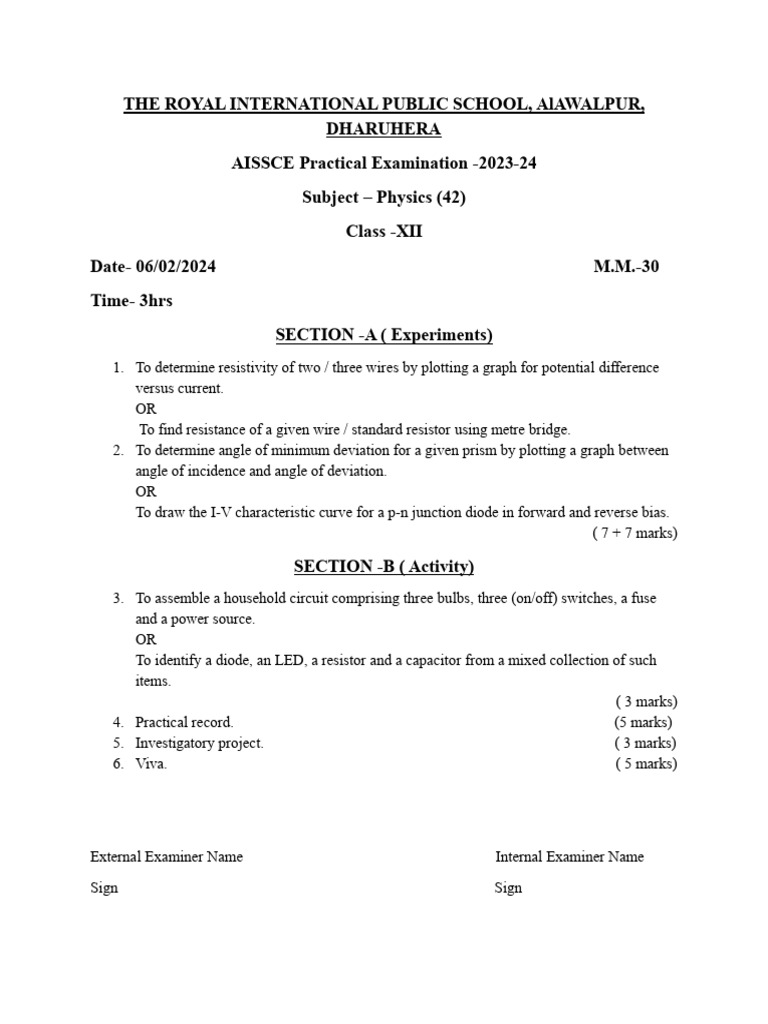 Physics Practical Question Paper (23-24) - 2 | PDF