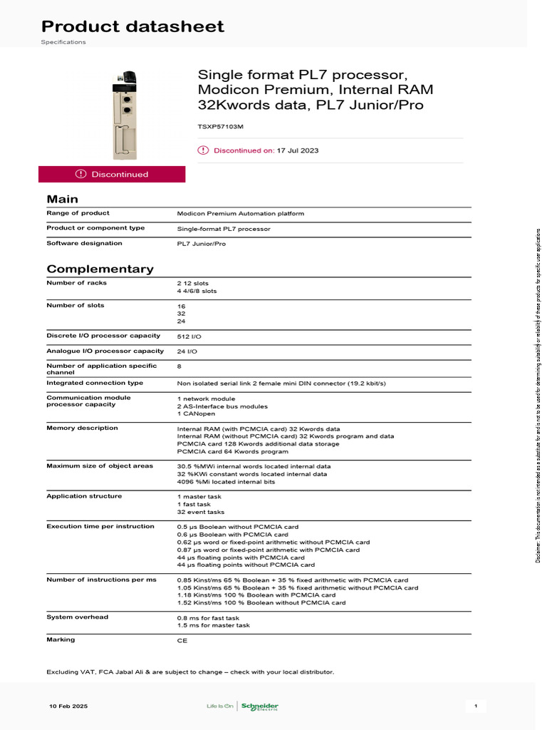 Modicon Premium PL7 Processor Specs | PDF | Central Processing Unit ...