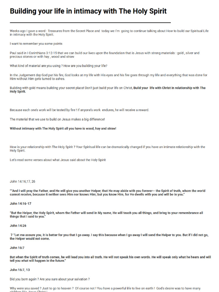 Intimacy With The Holy Spirit | PDF