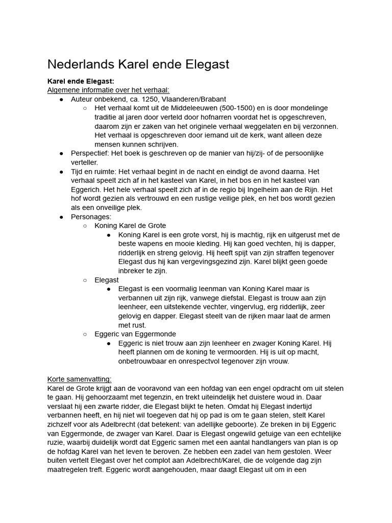 Kopie Van Nederlands Samenvatting Karel Ende Elegast | PDF