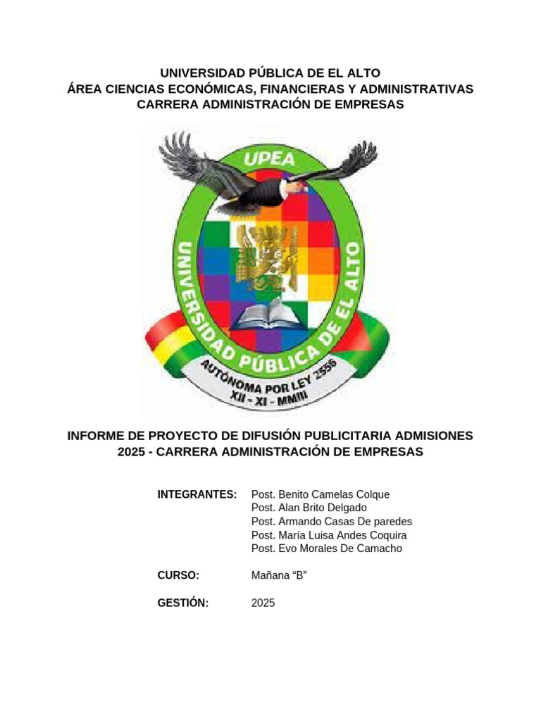 Modelo de Informe de Proyecto Adm Emp | PDF