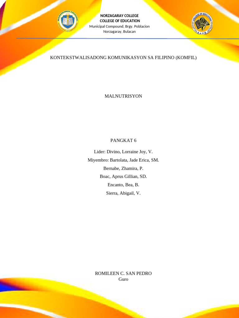 MALNUTRISYON - Pangkat 6 - Bsed1b | PDF