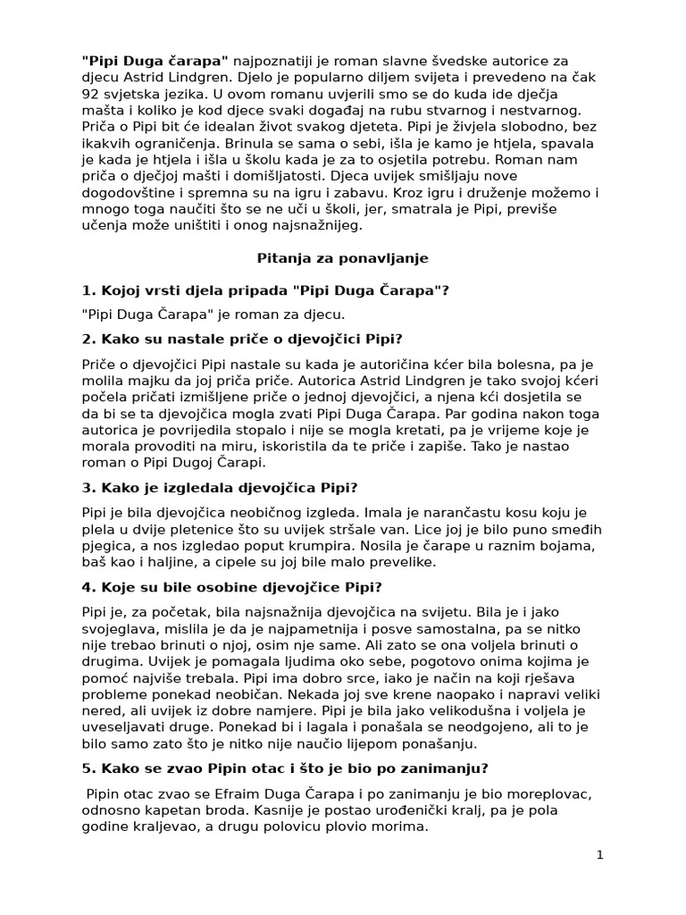 Pipi Duga Čarapa - Pitanja I Odgovori | PDF