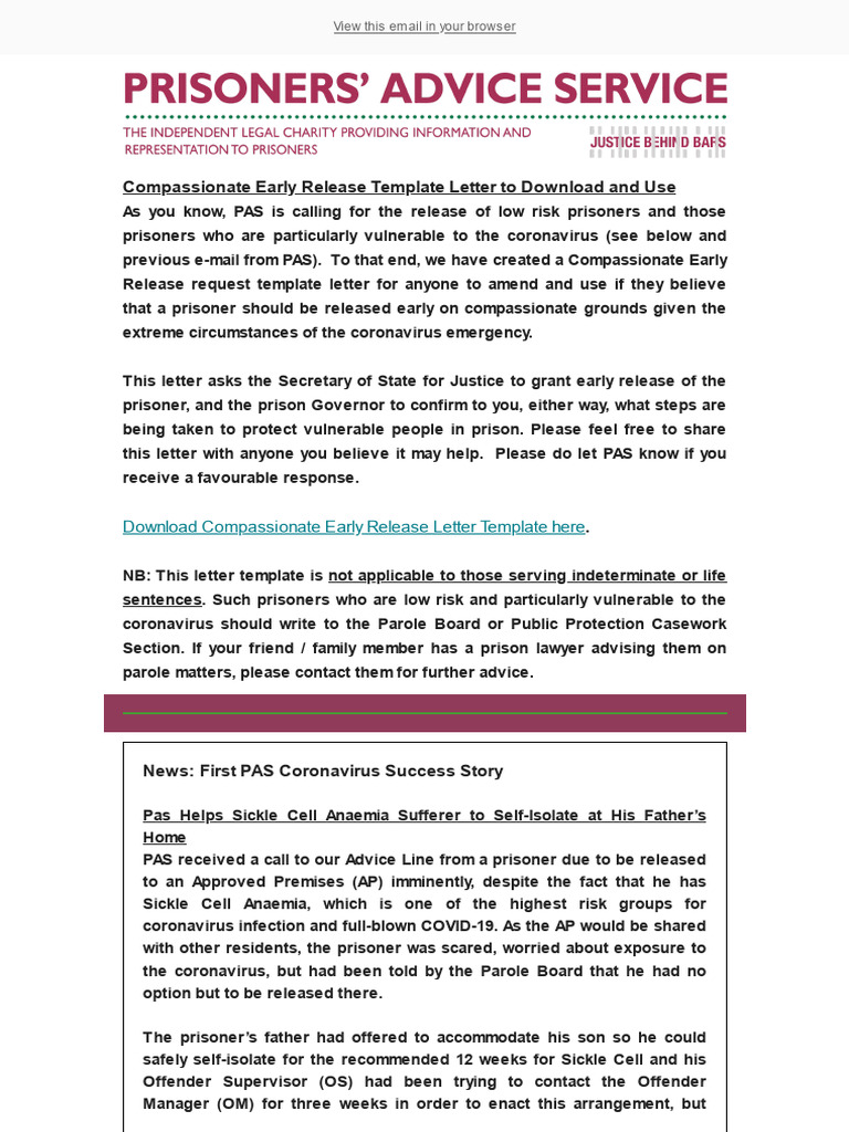 PAS Coronavirus Response Update | PDF | Mail | Prison