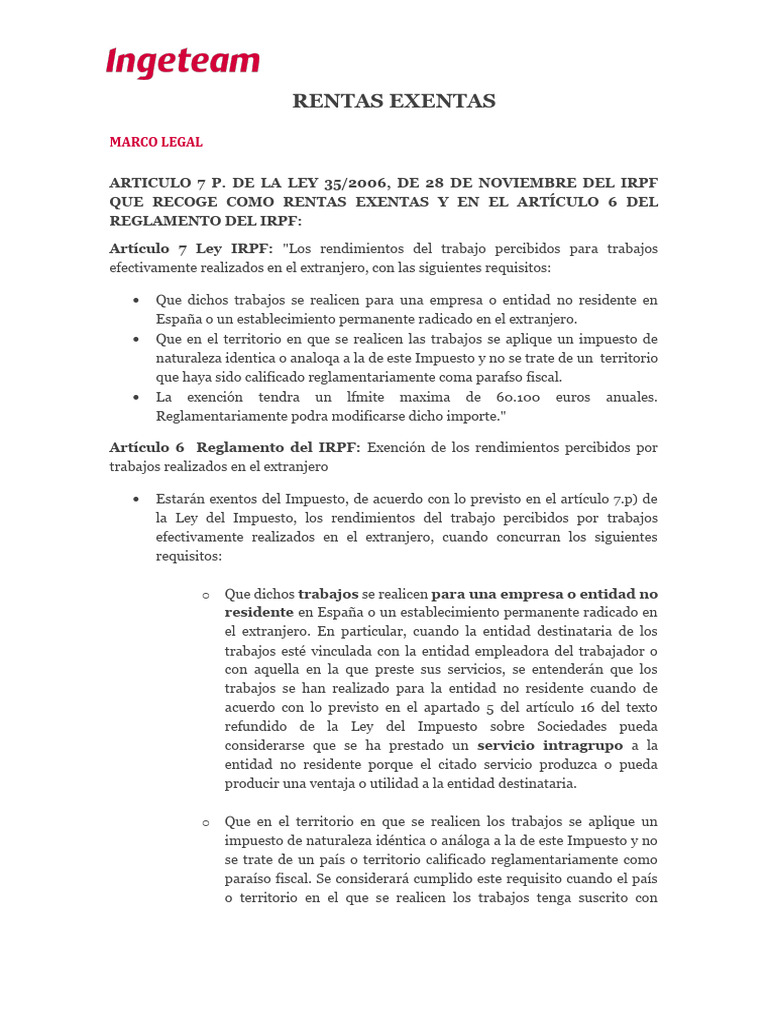 Rentas Exentas en el IRPF para Trabajos en el Extranjero | PDF | Impuestos