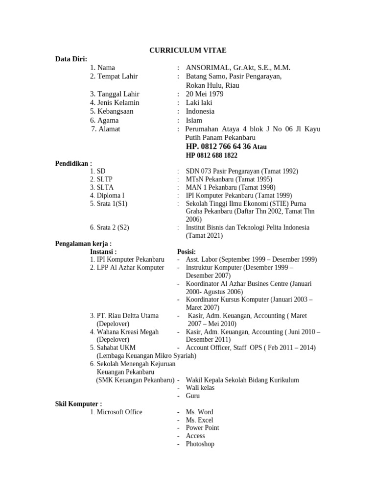 CV Ansorimal Imam Dzahabi | PDF