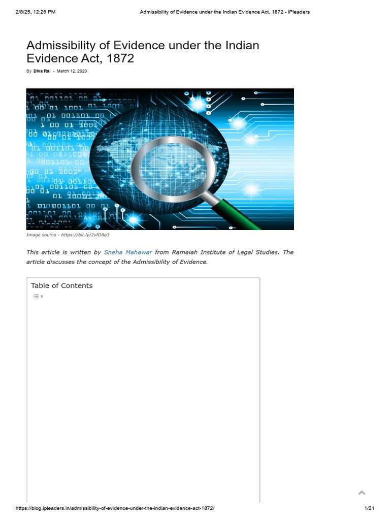 Admissibility of Evidence in India | PDF | Evidence (Law) | Witness