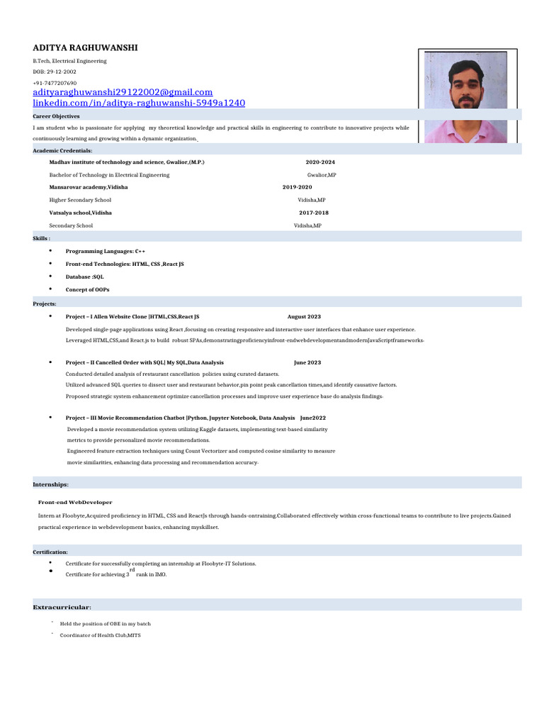 ADITYA RAGHUWANSHI new resume | PDF | Web Development | Information Technology