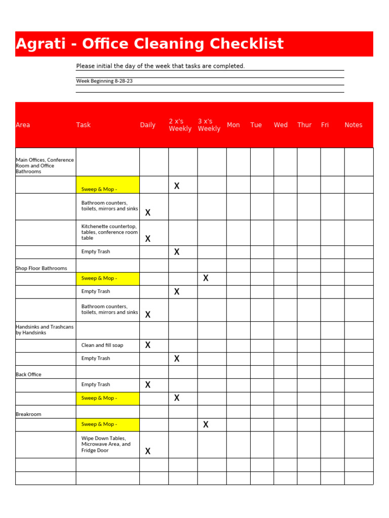 Cleaning Checksheet | PDF
