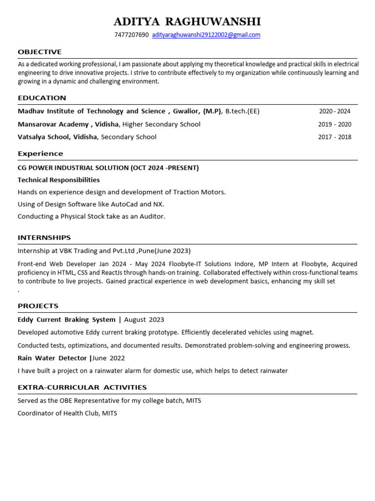 Aditya-Elec-Resume | PDF