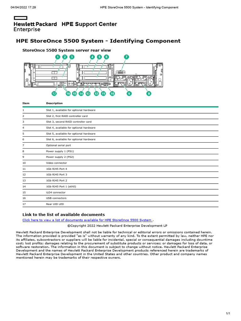 HPE StoreOnce 5500 System - Identifying Component | PDF