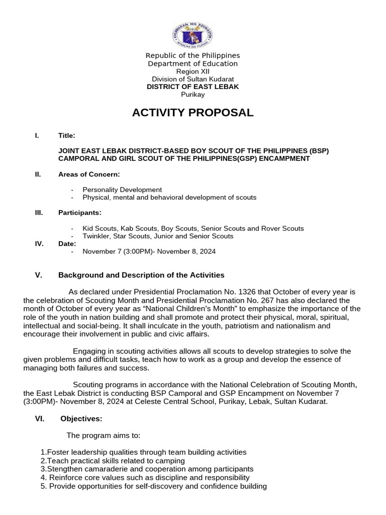 Scouting Activity Proposal 2024 Final | PDF | Scouting | Outdoor Recreation