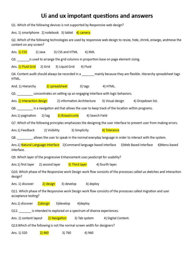 UI/UX Quiz: Key Questions & Answers | PDF | Web Design | User Interface